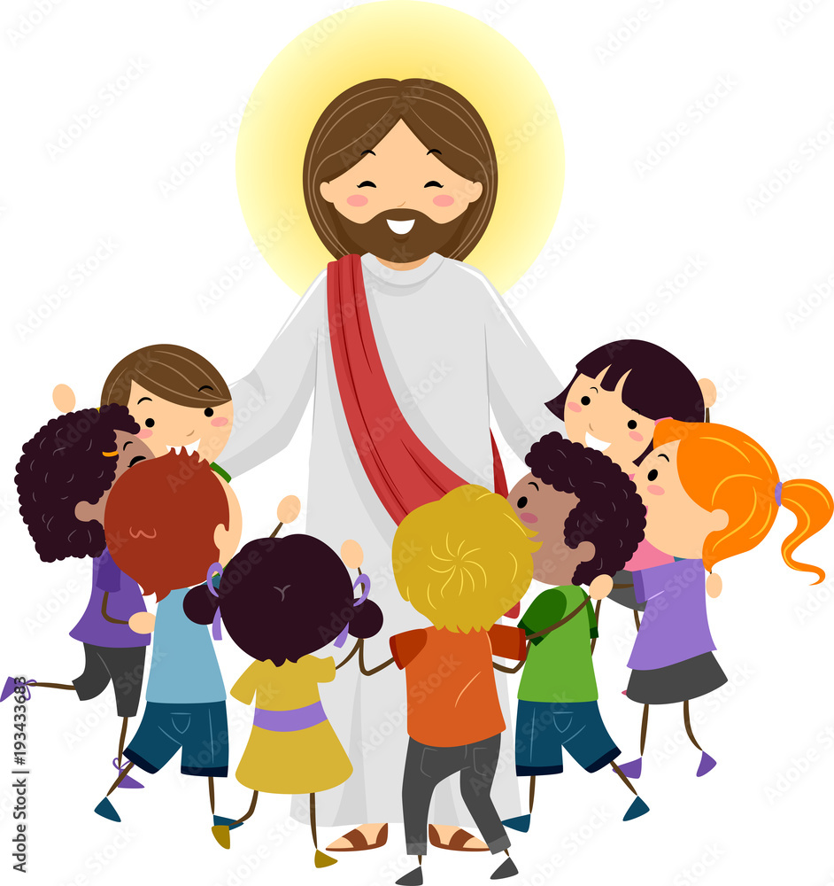 Man Jesus Stickman Kids Hug Illustration Stock Vector | Adobe Stock