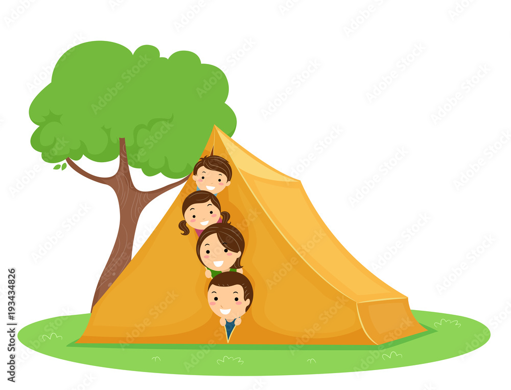 Stickman Family Camp Tent Illustration Stock Vector | Adobe Stock