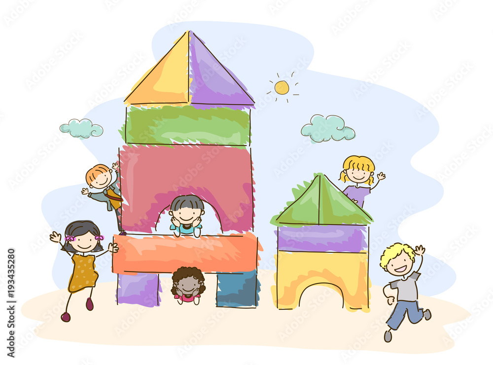 Stickman Kids Blocks Illustration Stock Vector | Adobe Stock