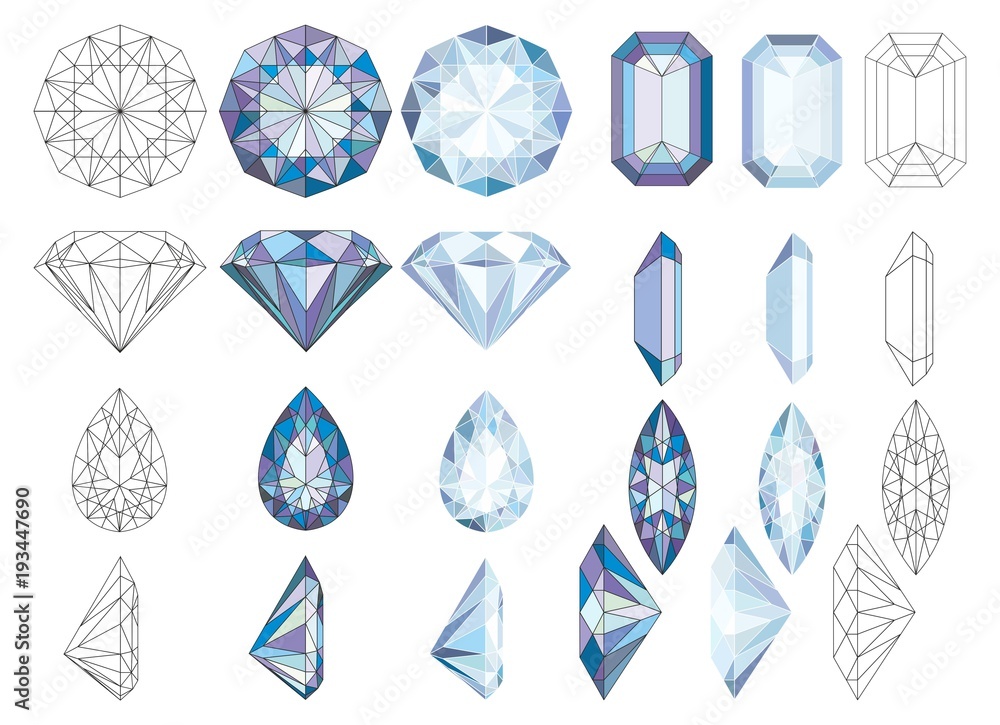 Purpule DiaPurpule Diamond Crystals Vector Clip Art Set of 8 Gemstone illustrationsmond Crystals ...