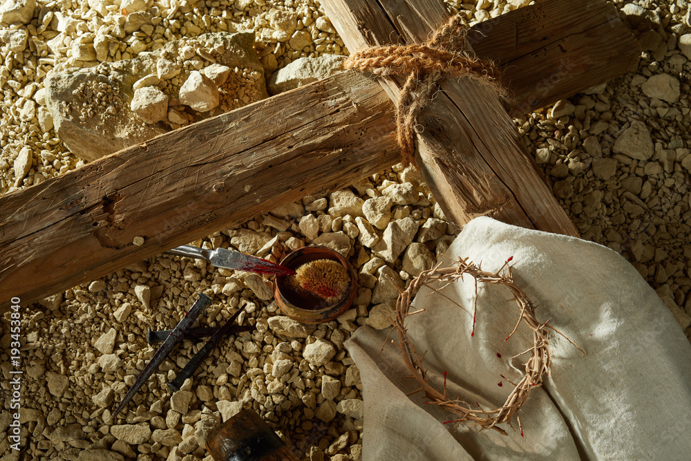 Poster Crucifixion concept with cross and crown of thorns – Wall Art | UkPosters