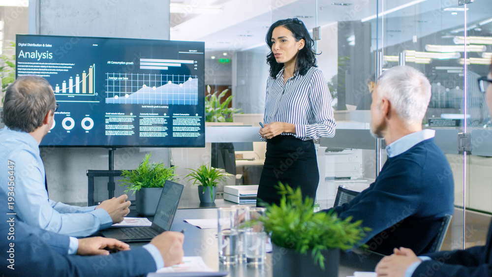 Beautiful Businesswoman Gives Report/ Presentation to Her Business ...