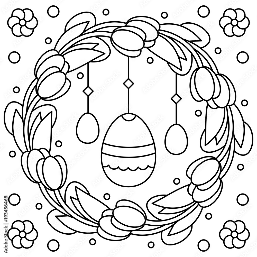 Easter wreath. Coloring page. Vector illustration. Stock Vector | Adobe ...