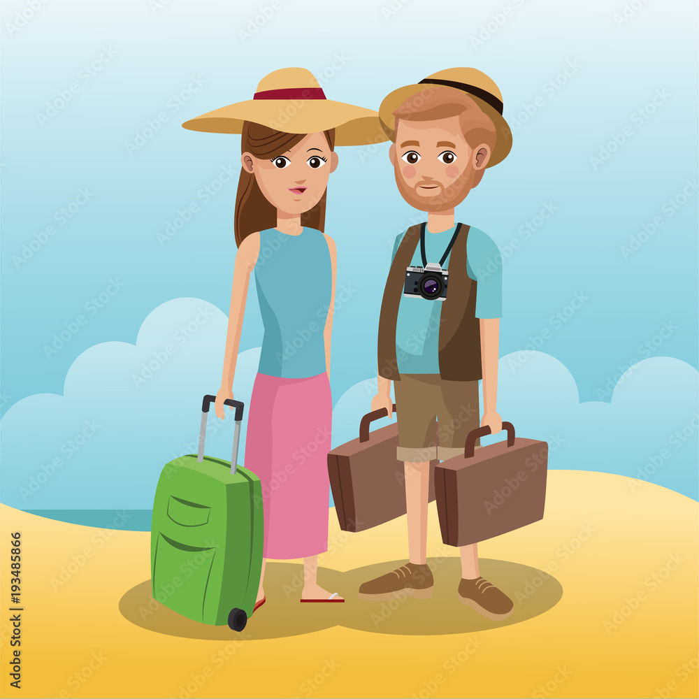Tourist in the beach cartoon vector illustration grapic design Stock ...