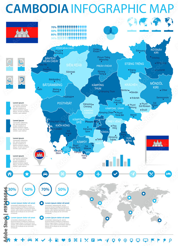 Cambodia - infographic map and flag - Detailed Vector Illustration ...