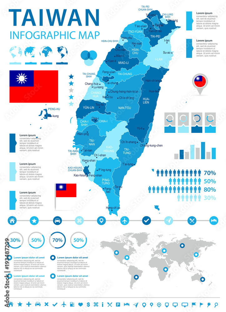 Taiwan - infographic map and flag - Detailed Vector Illustration Stock ...