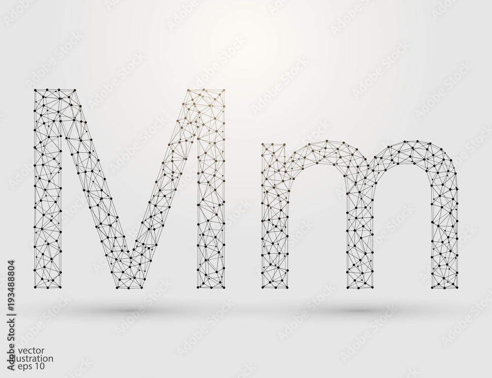 English letters abstract font consists 3d of triangles, lines, dots and ...