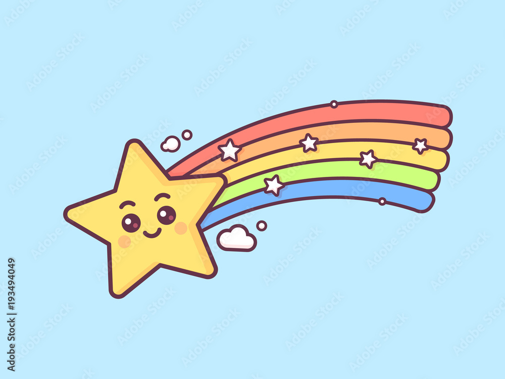 Cute star with rainbow tail, kids children kawaii style vector ...