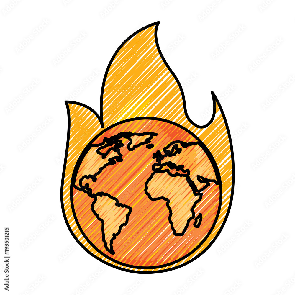 earth on fire planet is burning disaster warning vector illustration ...