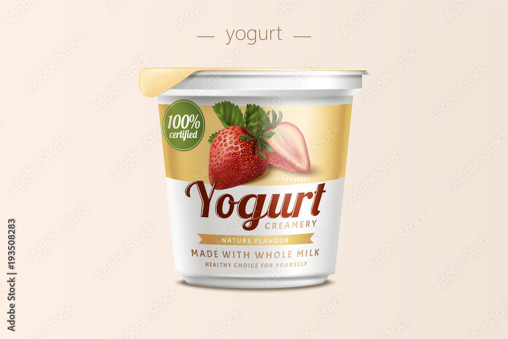 Strawberry yogurt package design Stock Vector | Adobe Stock