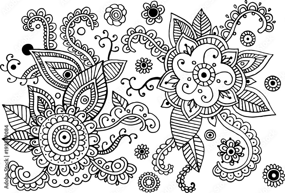 Mehndi doodle elements set. Graphic collection - coloring page for ...