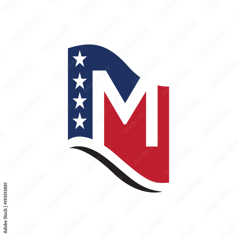 Vector letter M logo design for American flag Stock Vector | Adobe Stock
