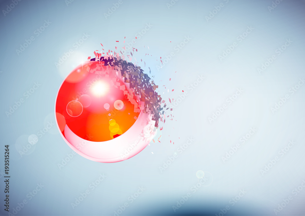 Red 3D ball exploded into pieces Stock Vector | Adobe Stock