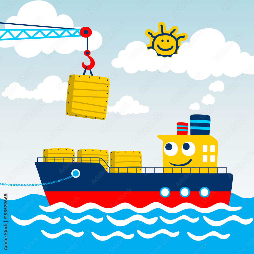 Funny cargo ship cartoon Stock Vector | Adobe Stock