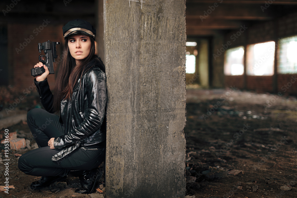 Female Police Officer Holding Gun During Stakeout Stock Photo | Adobe Stock