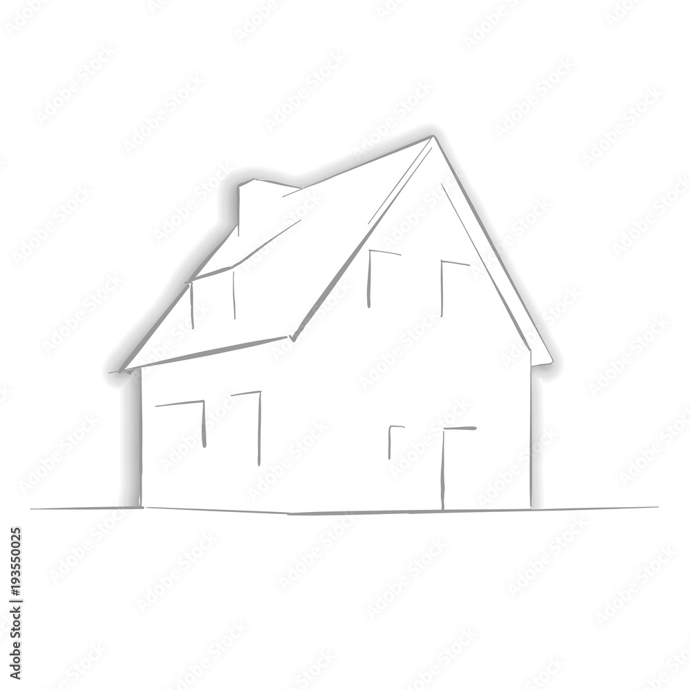Little House Drawing by Hand Stock Vector | Adobe Stock