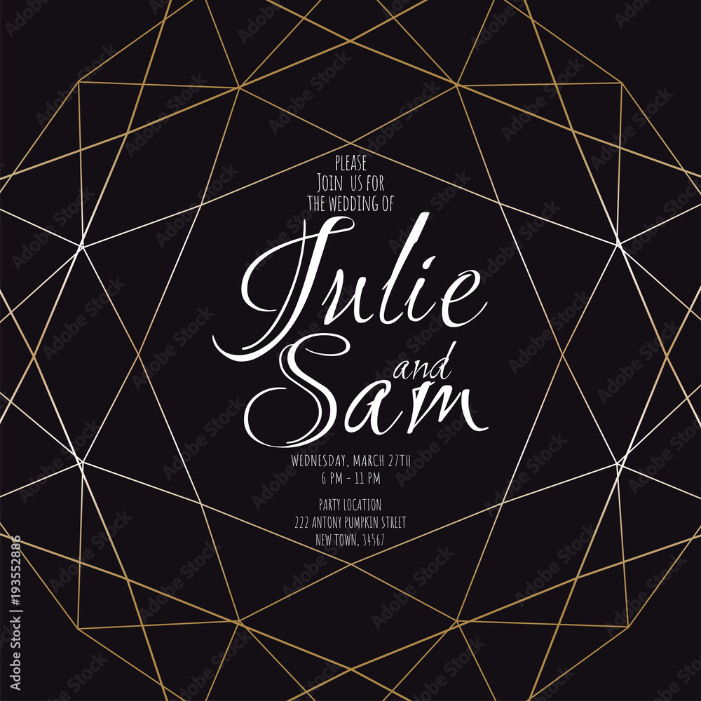 Gold gradient diamond shape for wedding or birthday invitation. black ...