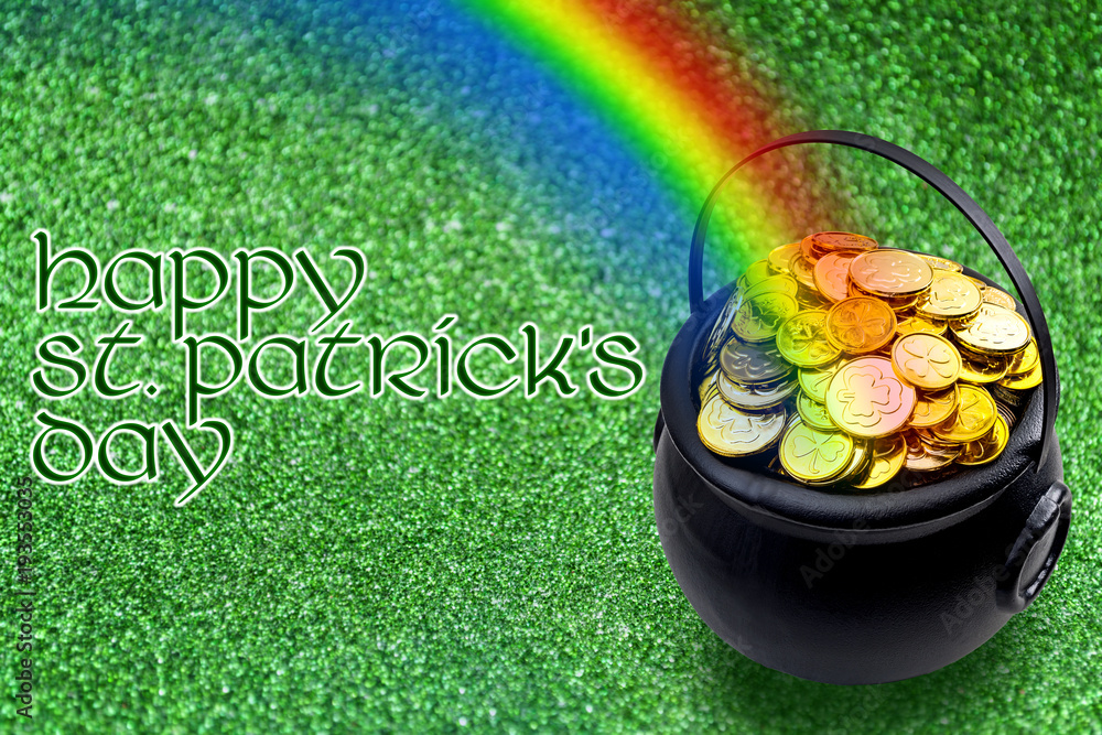 Saint Patrick's Day and Leprechaun's pot of gold coins concept with a ...