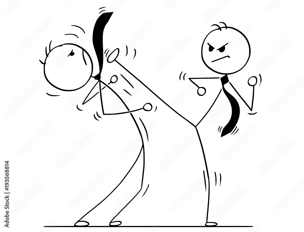 Cartoon stick man drawing conceptual illustration of two businessmen ...