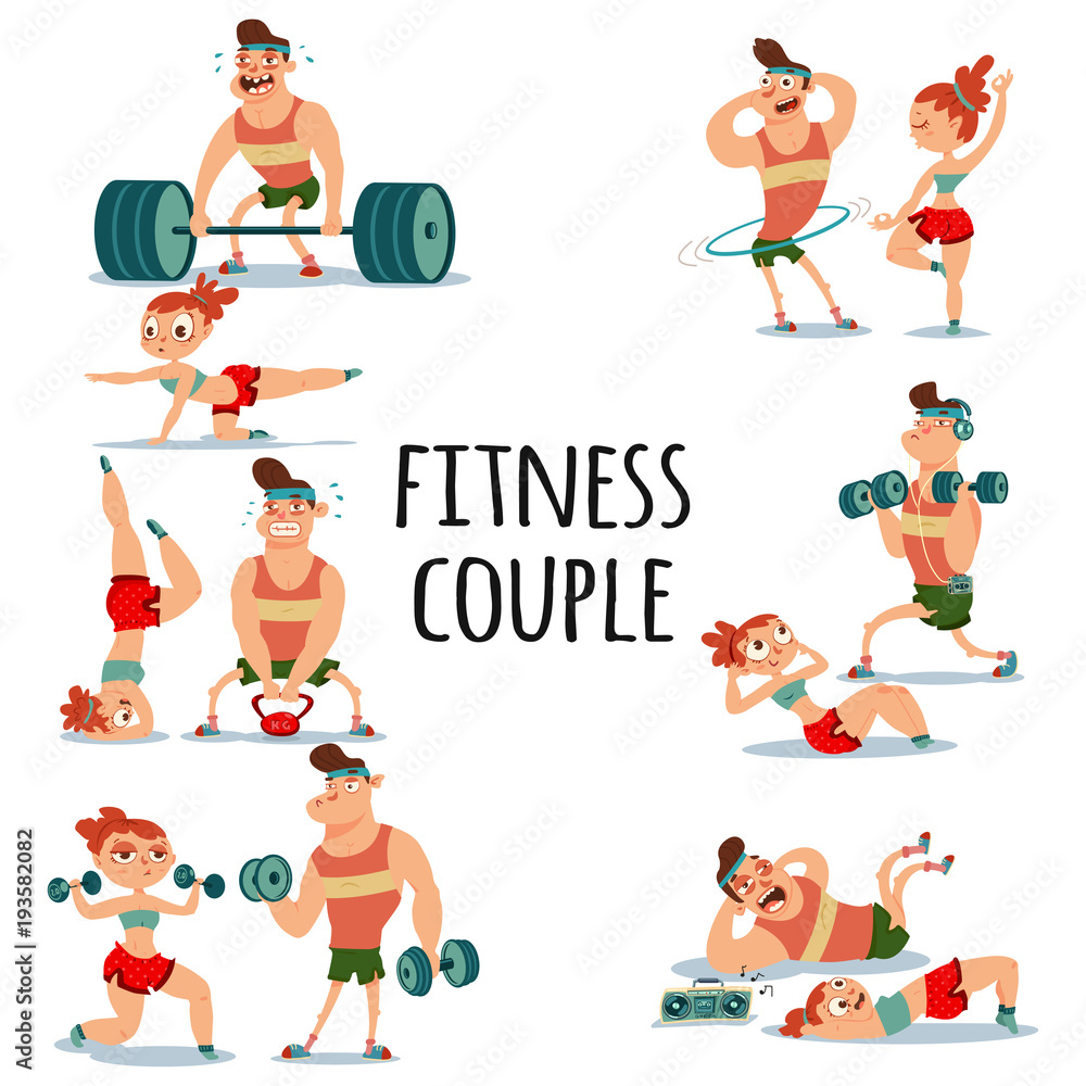 Fitness couple man and woman doing exercise. Workout girl and guy ...
