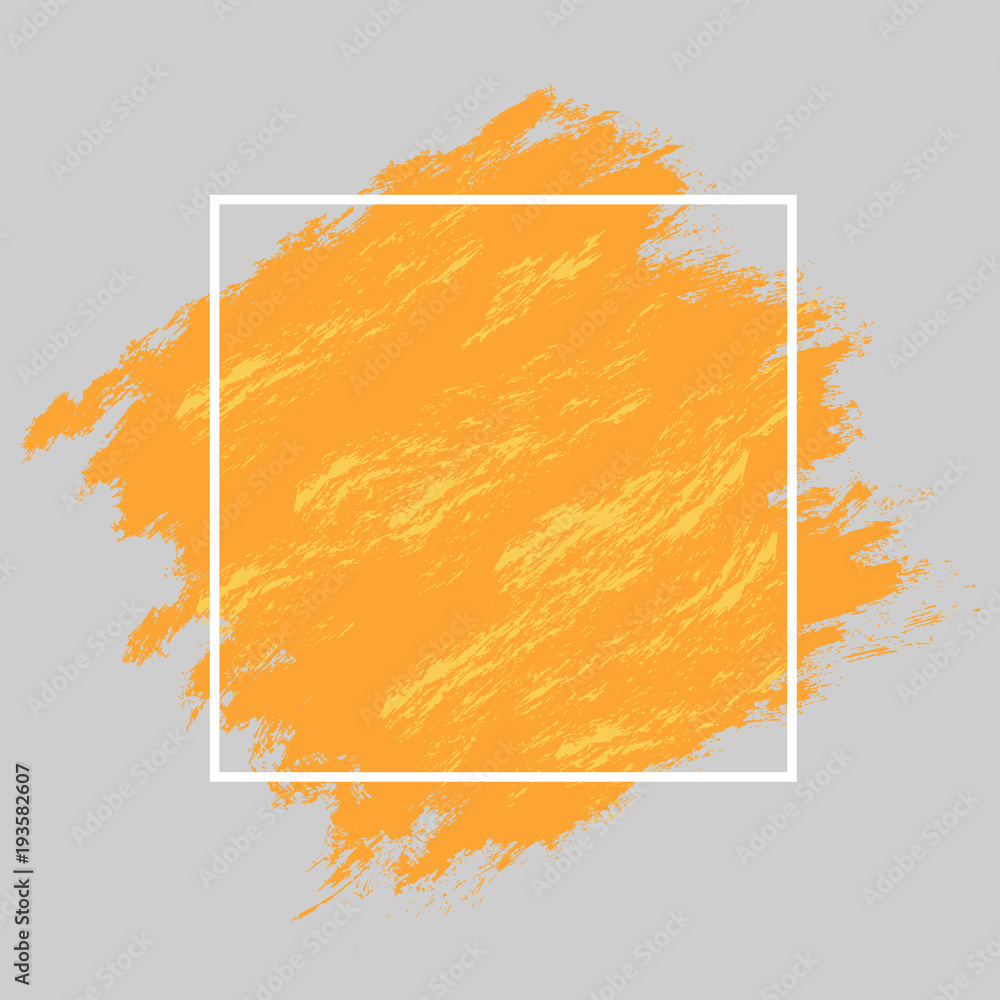 Yellow paint stain. Brush strokes with square frame. Paint texture ...