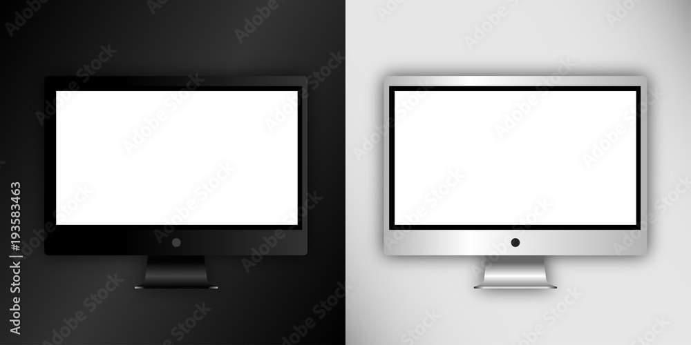Computer monitor, isolated on black and white background with white ...