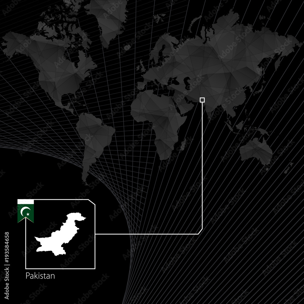 Pakistan on black World Map. Map and flag of Pakistan. Stock Vector ...