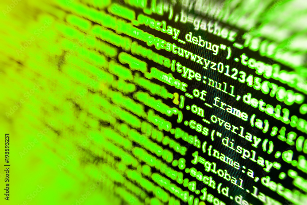 Background of software developer script. JavaScript code in text editor. Implementing SEO ...