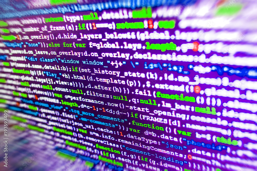 HTML markup language closeup. Implementing SEO concepts for better SERP. Developing programming ...