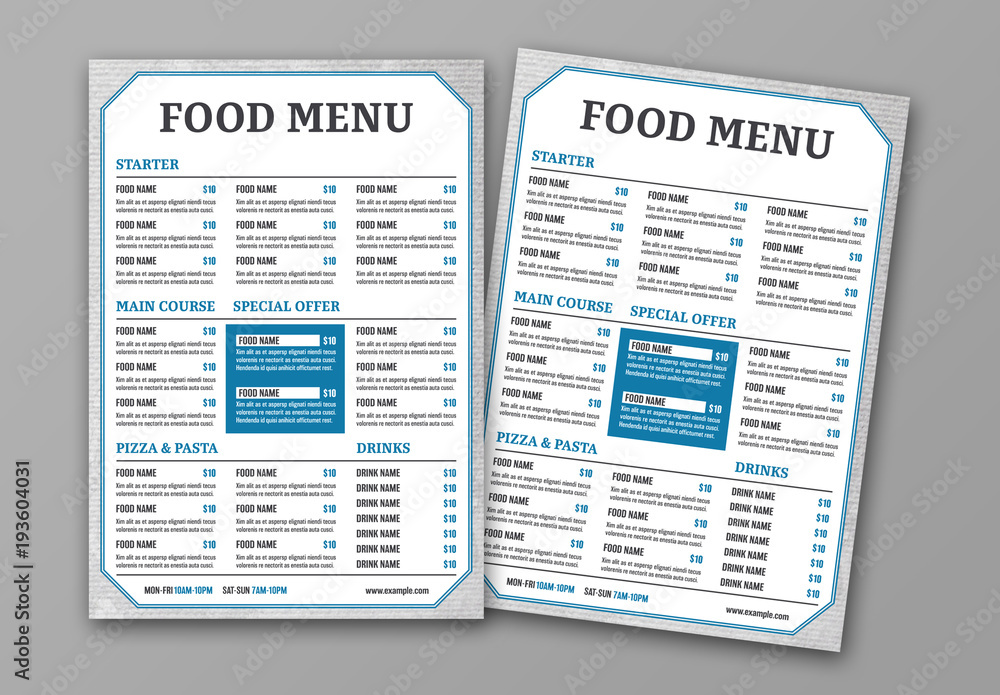 Grunge Texture Food Menu Layout 1 Stock Template | Adobe Stock
