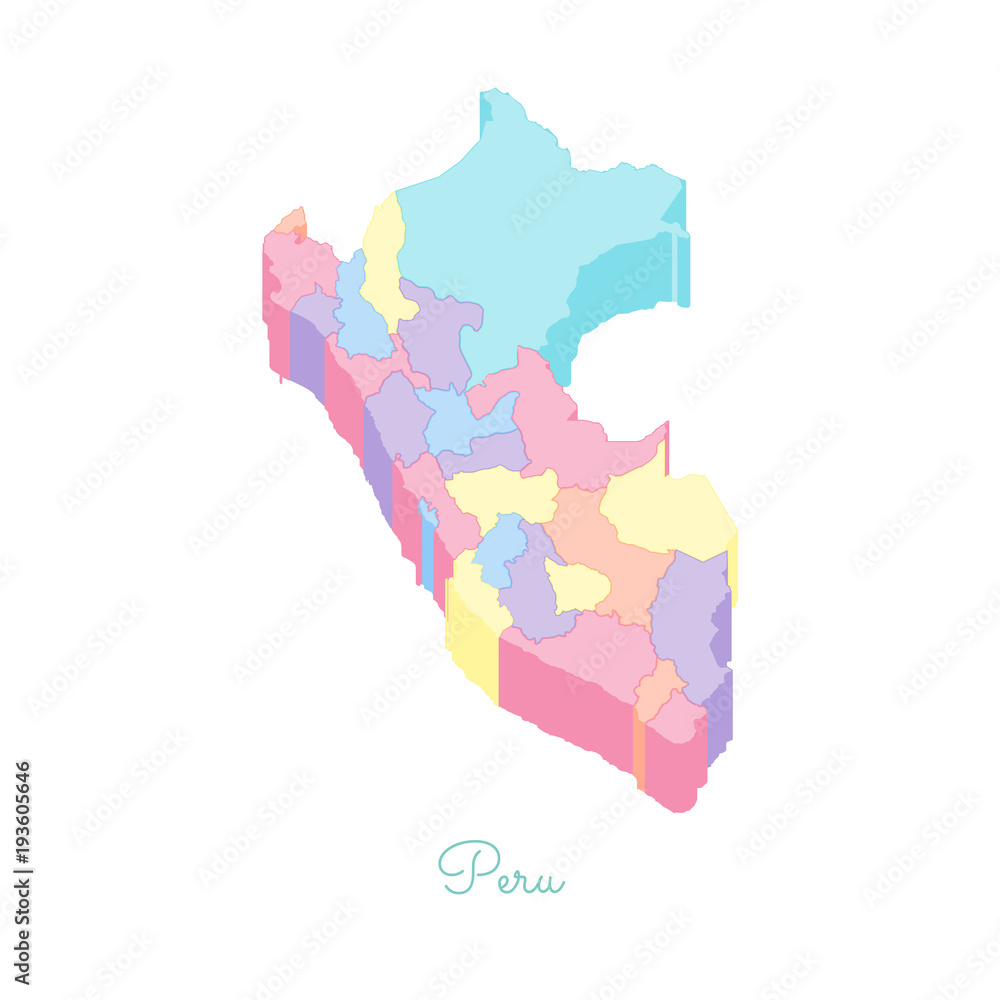 Peru region map: colorful isometric top view. Detailed map of Peru regions. Vector illustration ...