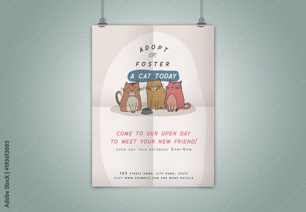 Cat Adoption Poster Layout Stock Template | Adobe Stock