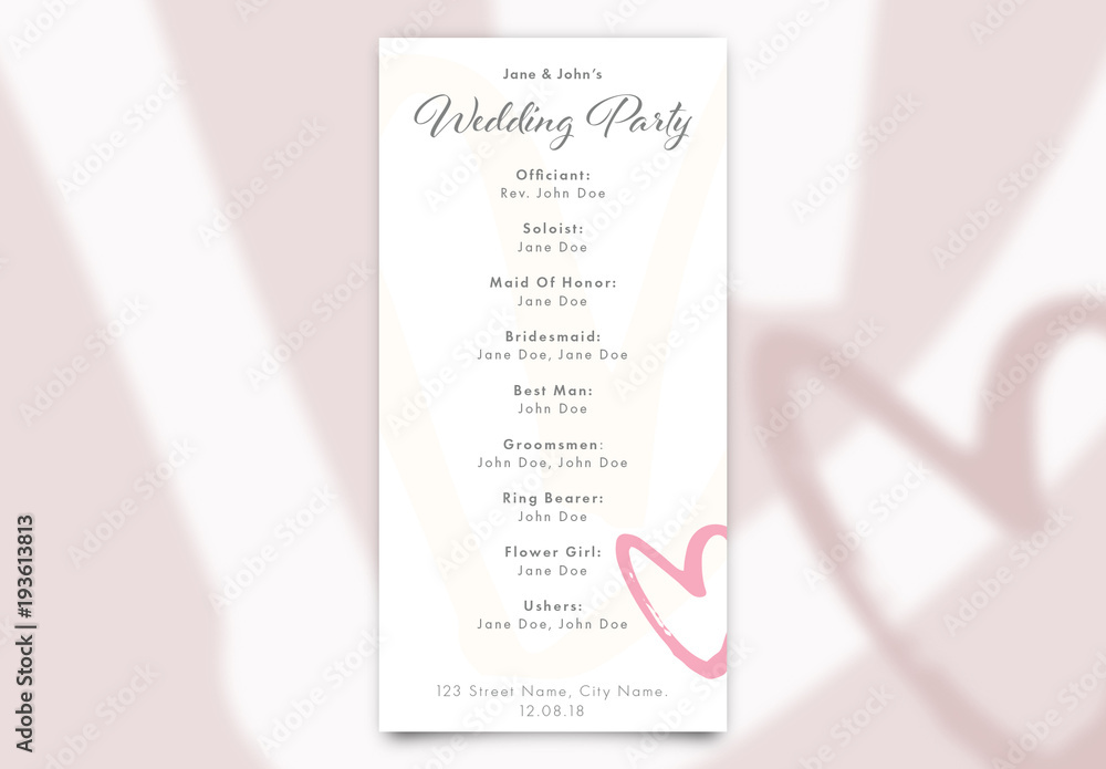 Wedding Program with Heart Elements Stock Template | Adobe Stock
