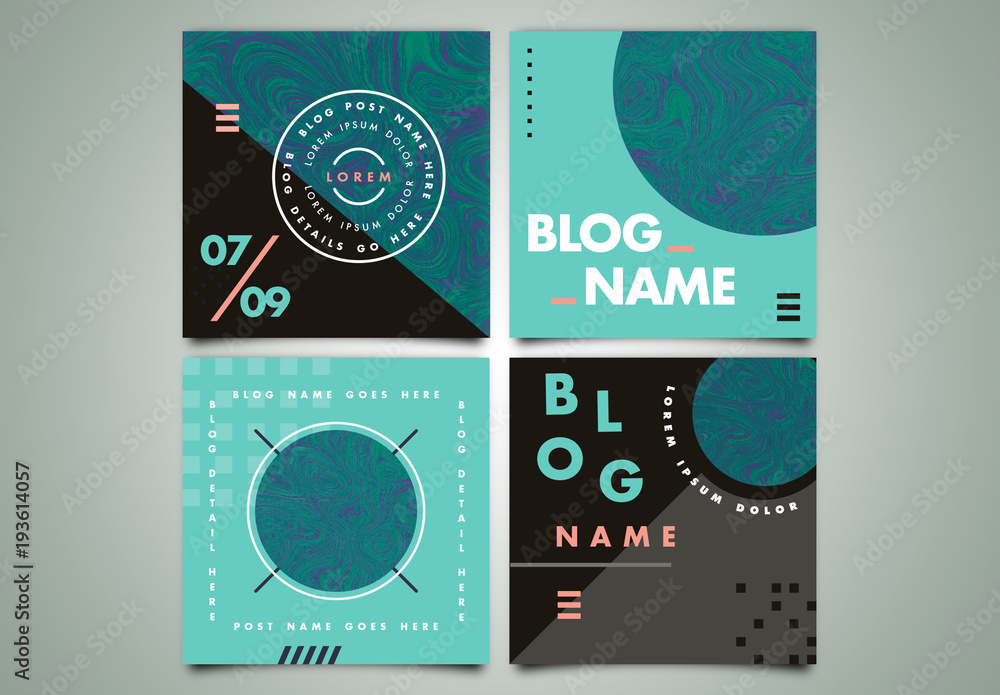 Social Media Post Layout Set with Liquid Marble Textures Stock Template ...