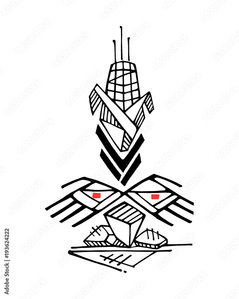 Jesus Christ hands, corn and Eucharist ink illustration Stock Vector ...