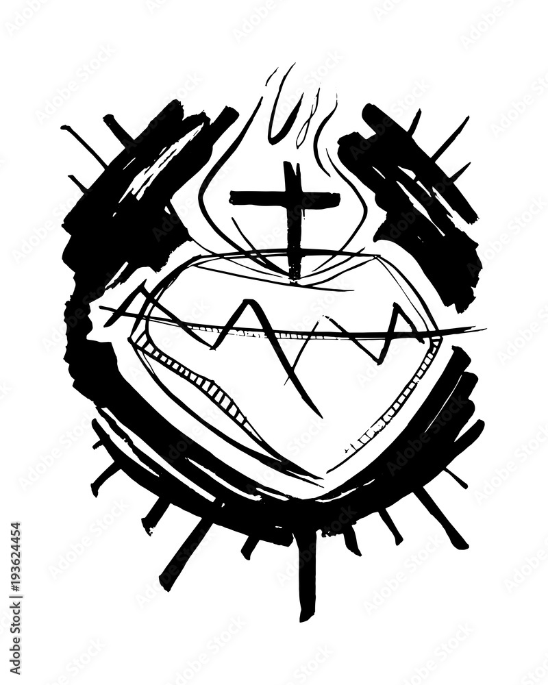 Jesus Christ Sacred Heart illustration Stock Vector | Adobe Stock