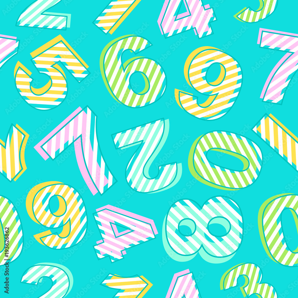 Seamless pattern of colorful numbers on mint green background. Baby ...