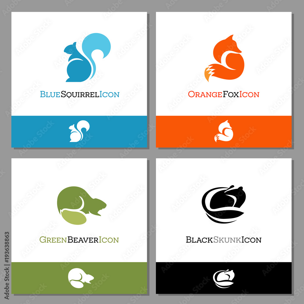Set of forest animal icons to use for logos or mascots. Includes ...