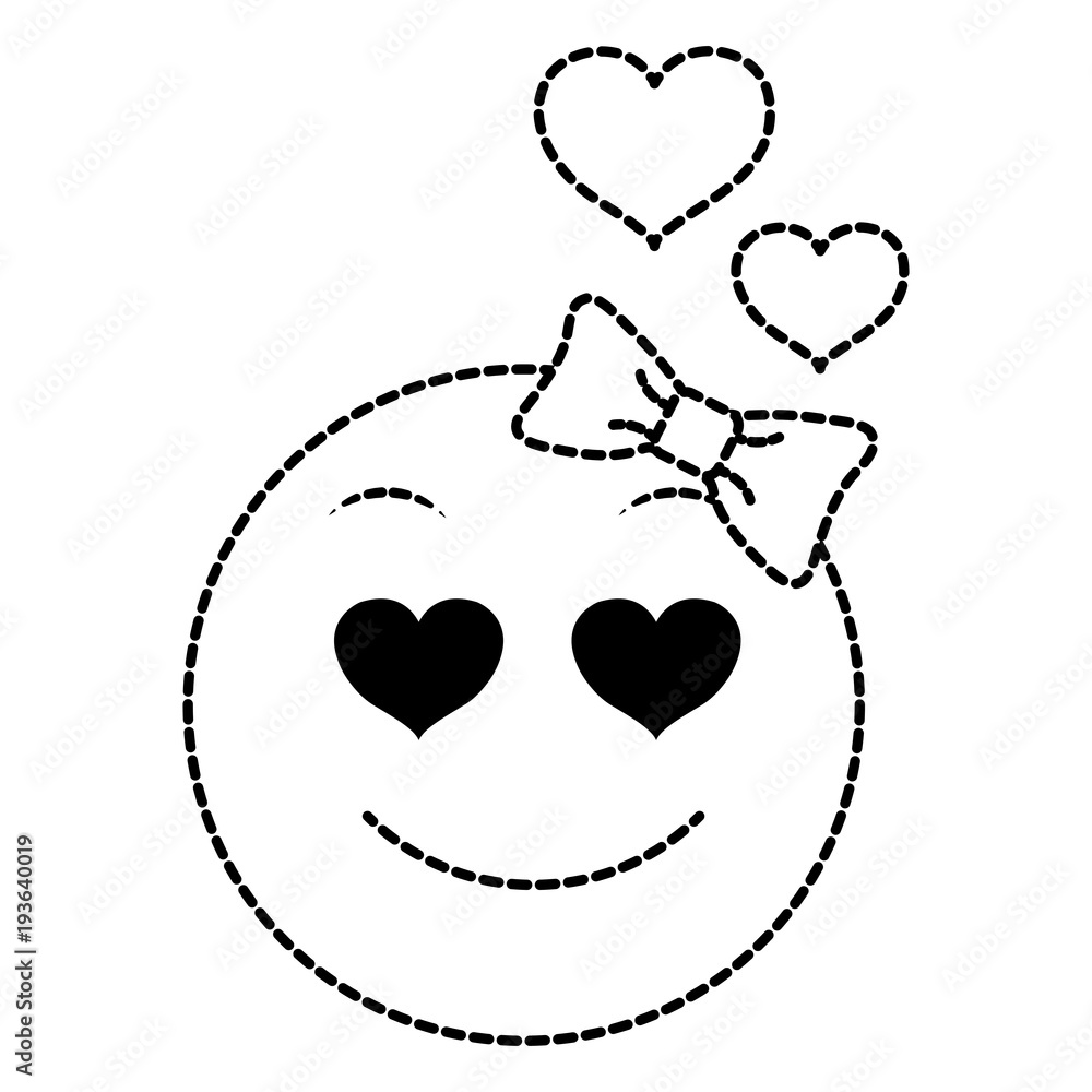 dotted shape enamored female emoji expression with ribbon bow Stock ...
