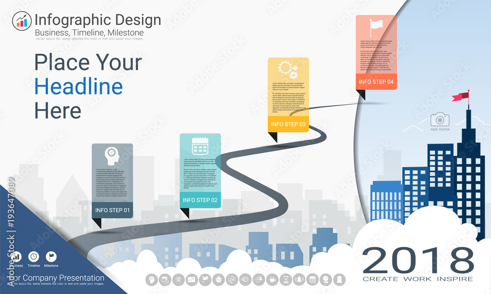 Business infographics template, Milestone timeline or Road map with ...