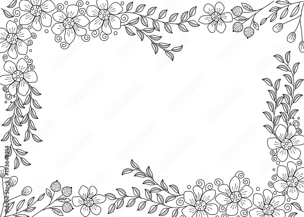 Flower frame coloring book for adult. doodle style.vector illustration ...