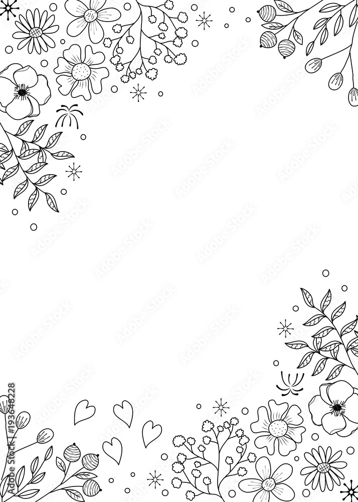 Flower frame coloring book for adult. doodle style.vector illustration ...