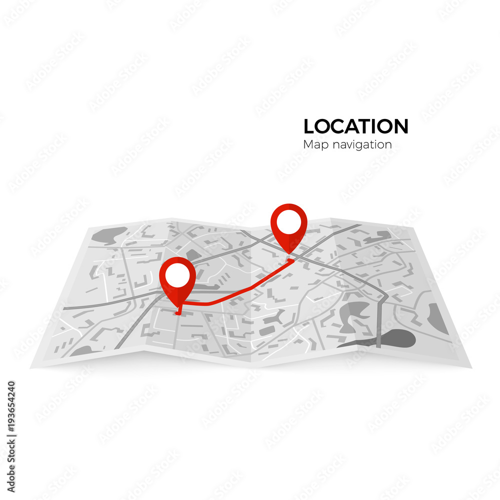 Black and white map with red pointers of the starting point of the ...