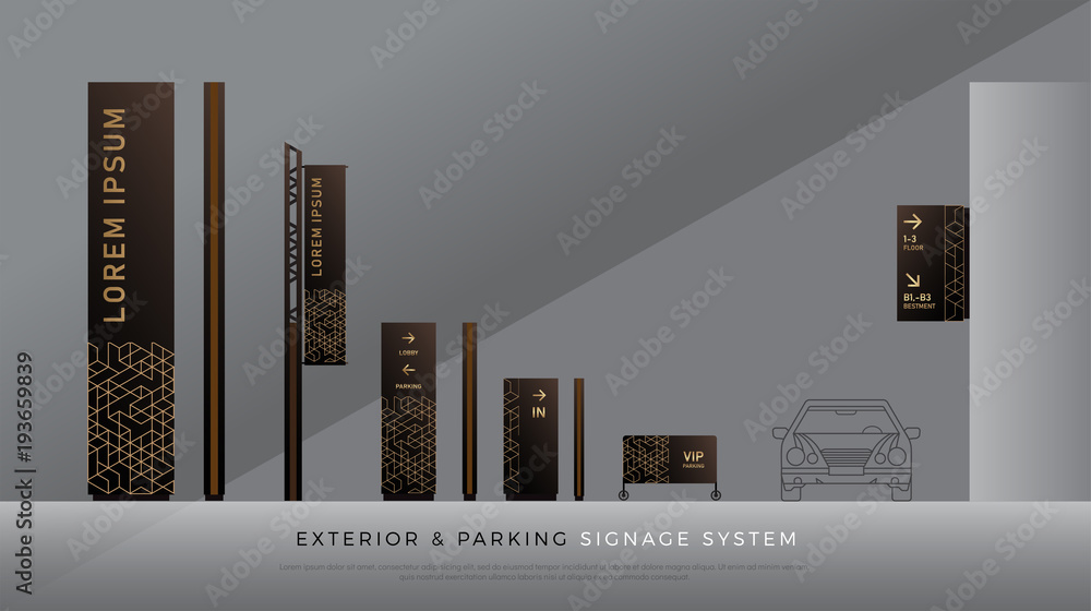 exterior and parking signage. direction, pole, wall mount and traffic ...