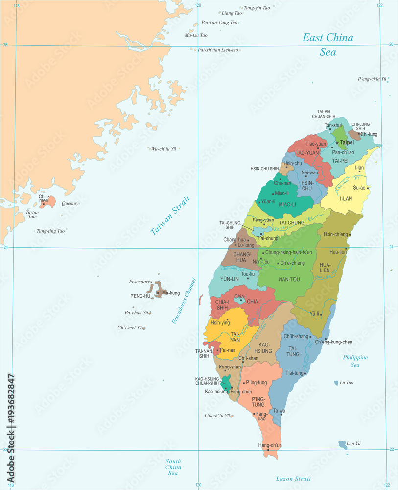 Taiwan Map - Detailed Vector Illustration Stock Vector | Adobe Stock