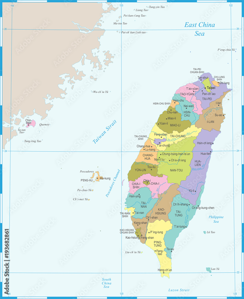 Taiwan Map - Detailed Vector Illustration Stock Vector | Adobe Stock