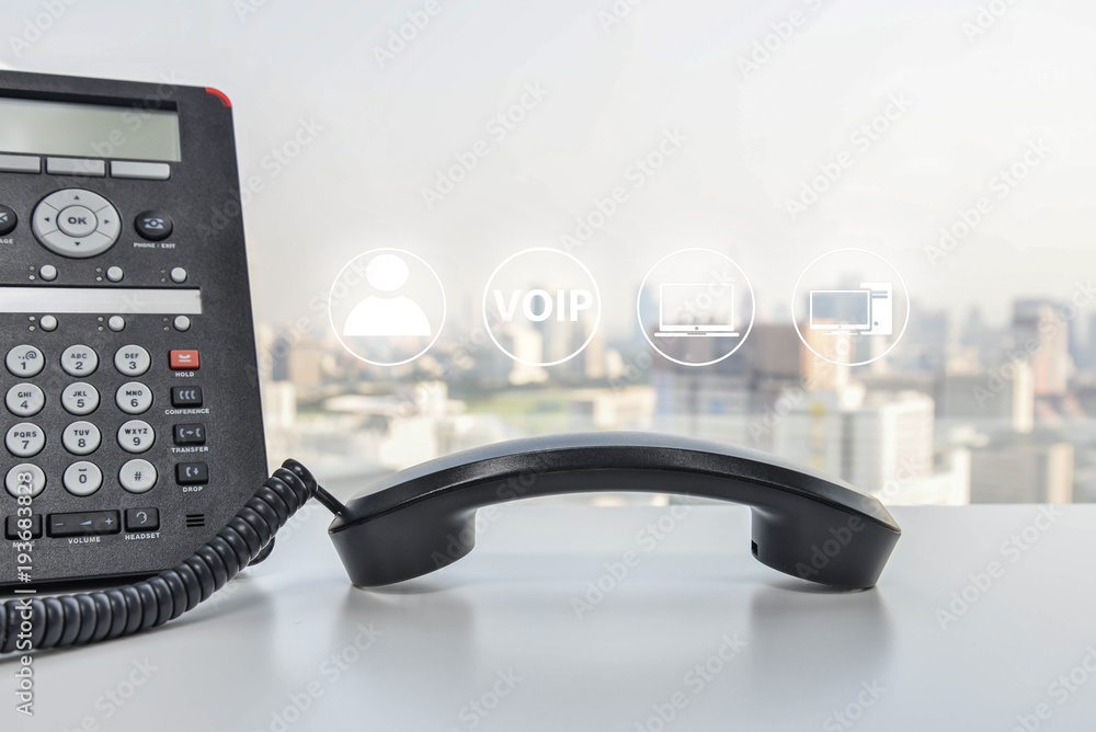 IP Phone with icon - cencept for phone connected to multi device Stock ...