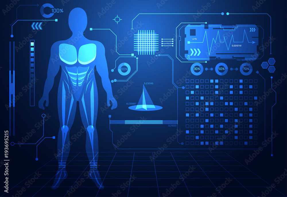 abstract technology interface consist : human body digital,chips ...