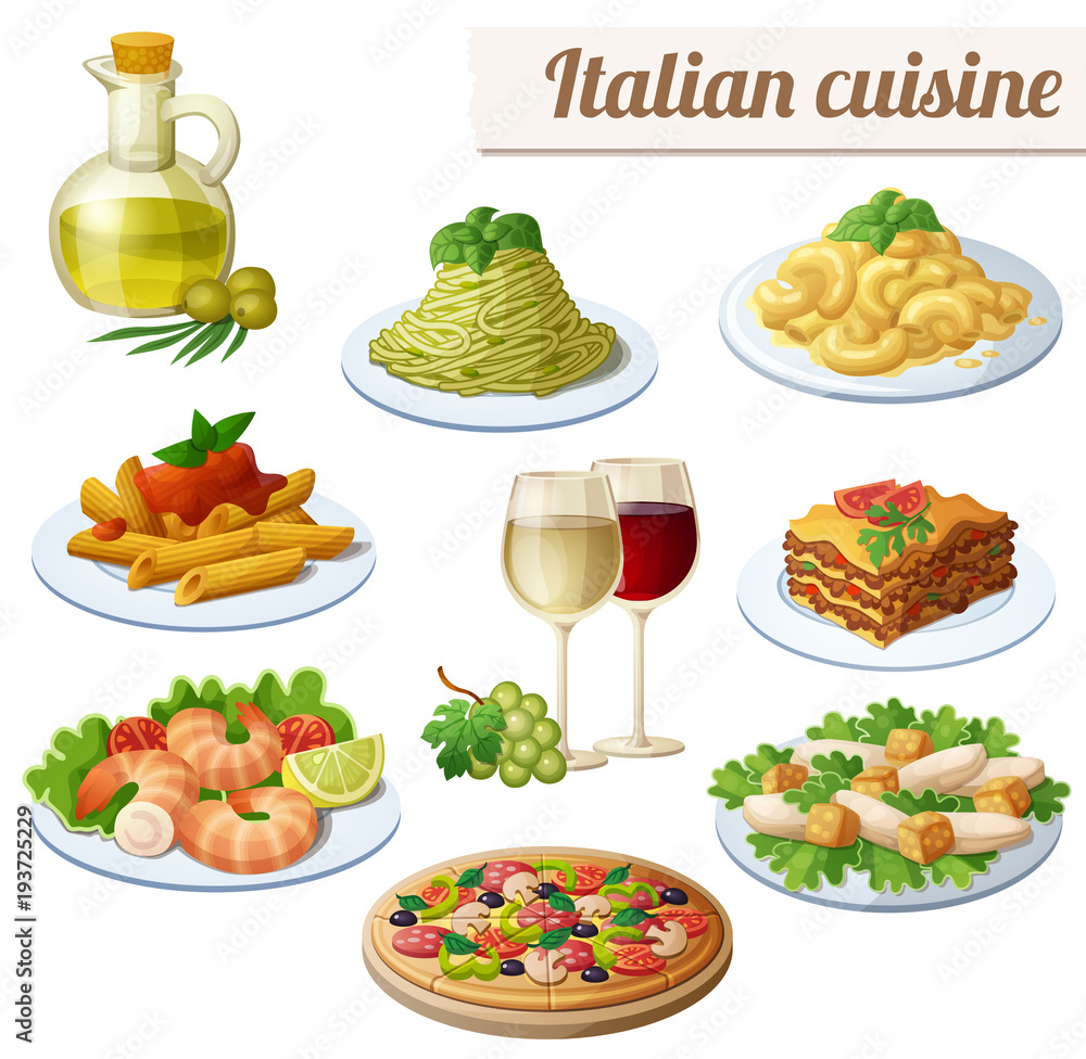 Set of food icons isolated on white background. Italian cuisine. Stock ...