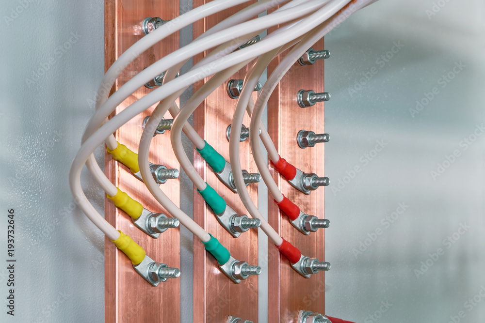 Stockfoto Electric bus bars connected to it by wires or cables. The ...